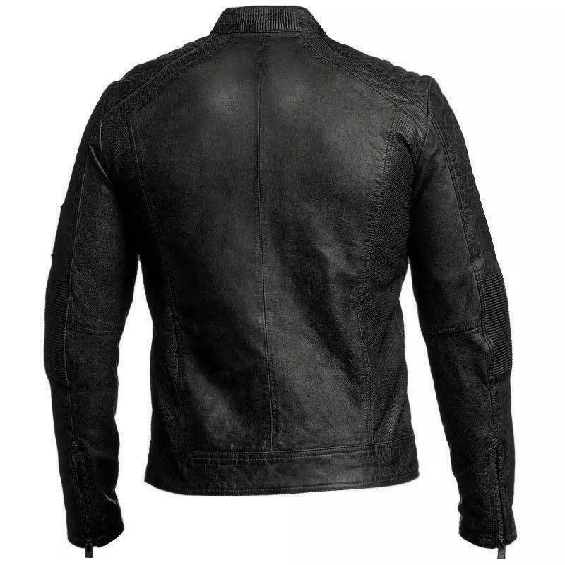 Men's Biker Vintage Motorcycle Distressed Black Cafe Racer Leather Jac ...